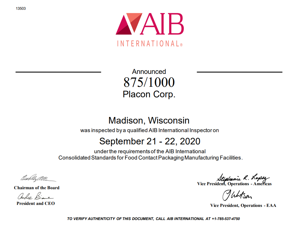 Placon : Certifications