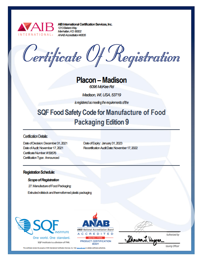 Placon : Certifications