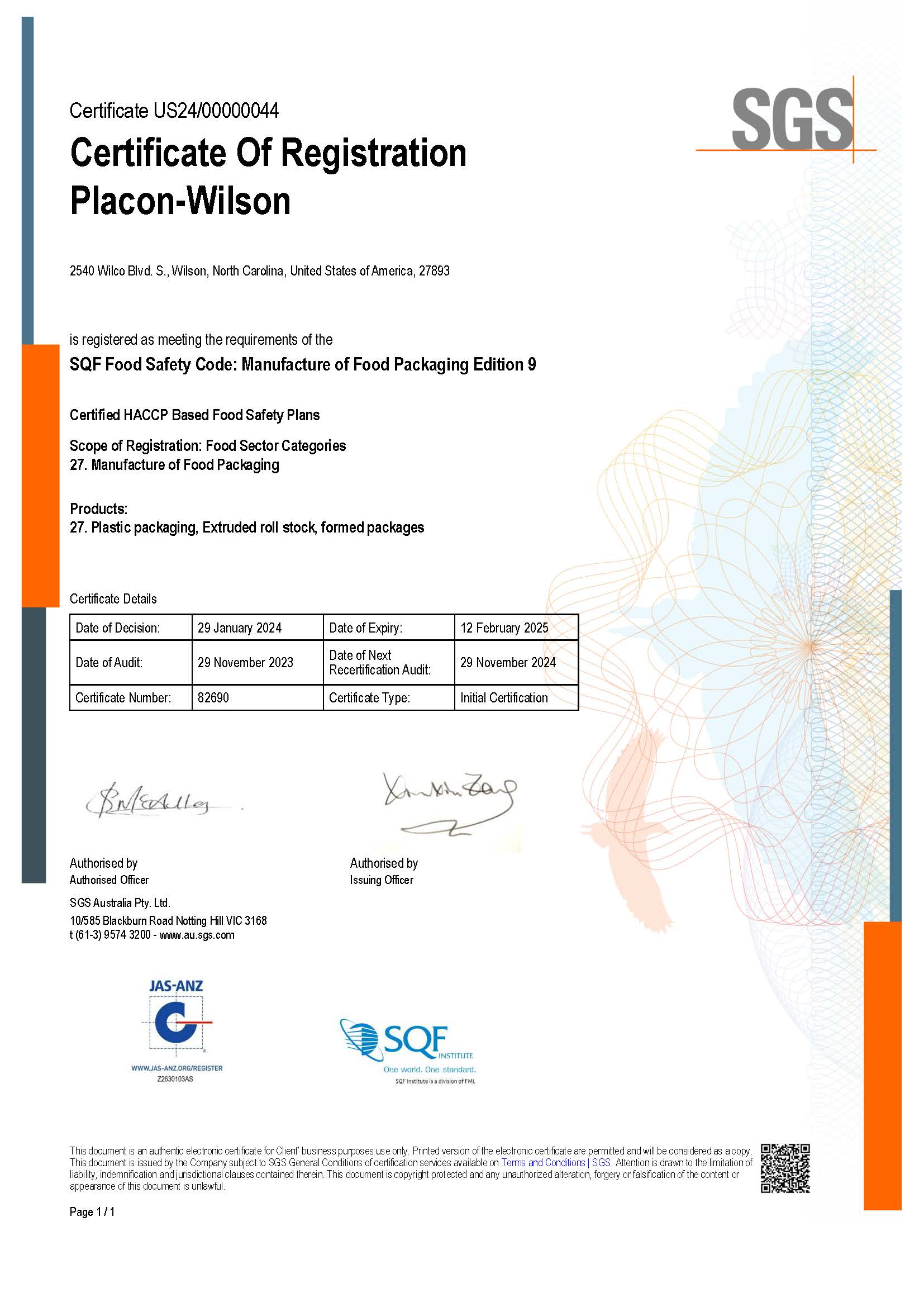 Placon : Certifications